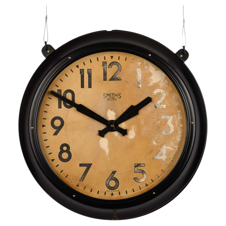 Original Double Sided Metal Industrial Station Clock by Smiths at 1stDibs