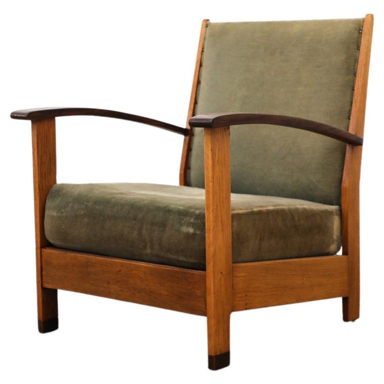 Original Dutch Art Deco Oak Lounge Chair For Sale at 1stDibs
