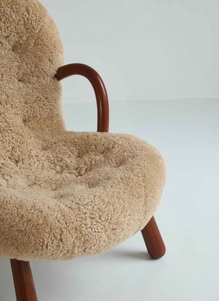 Original Early Danish Modern "Clam" Lounge Chair in Sheepskin by Arnold ...