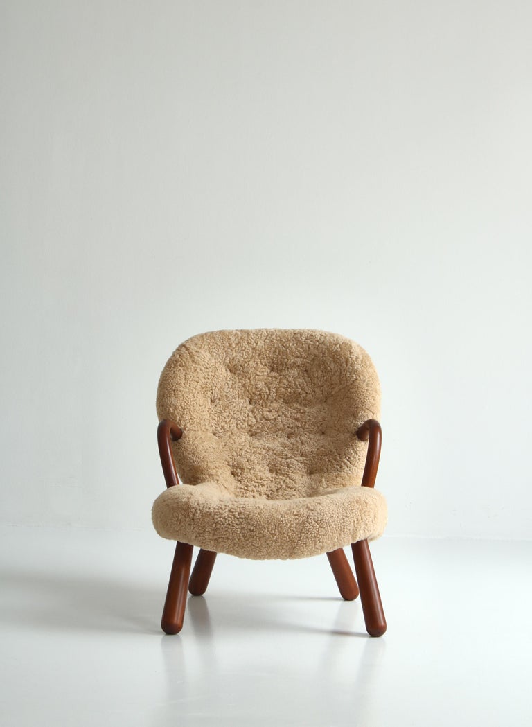 Original Early Danish Modern "Clam" Lounge Chair in Sheepskin by Arnold ...