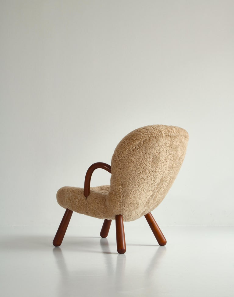 Original Early Danish Modern "Clam" Lounge Chair in Sheepskin by Arnold ...