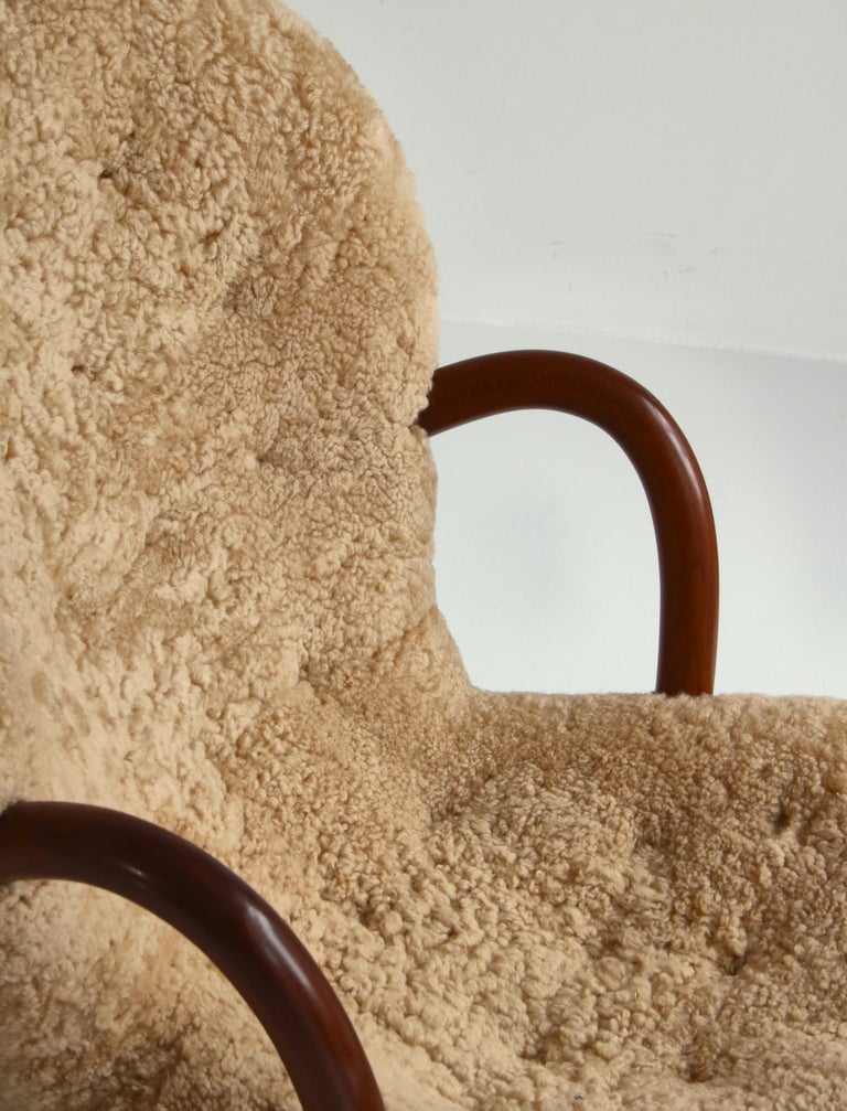 Original Early Danish Modern "Clam" Lounge Chair in Sheepskin by Arnold ...
