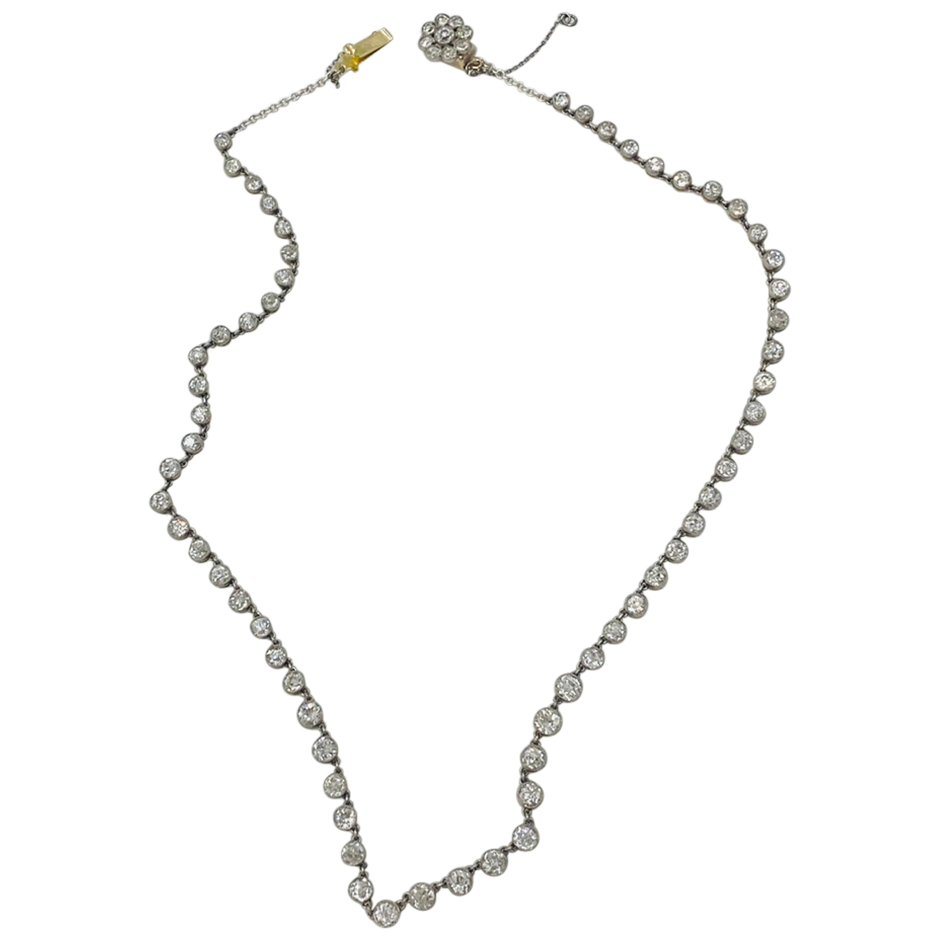Platinum/18 Karat Old European Diamond 25 Carat Riviera Necklace at ...