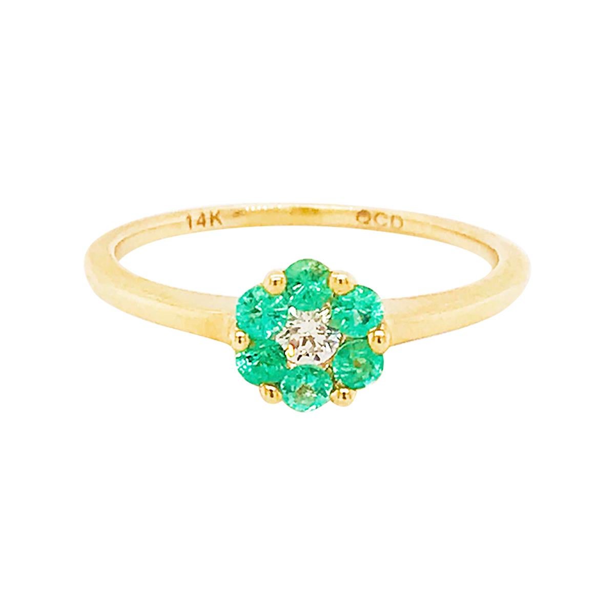 Original Emerald and Diamond Cluster Flower Ring, May Birthstone Ring ...
