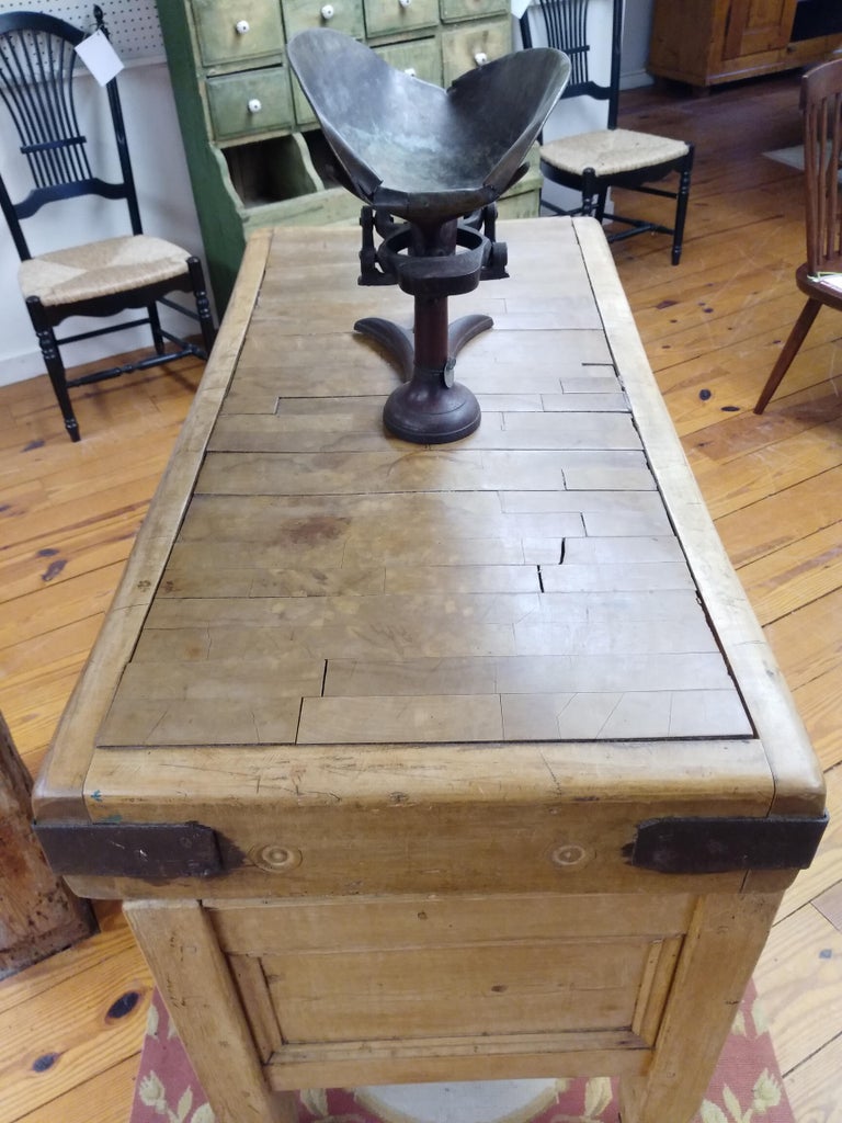 Original English Butcher Block with Two Drawers at 1stDibs