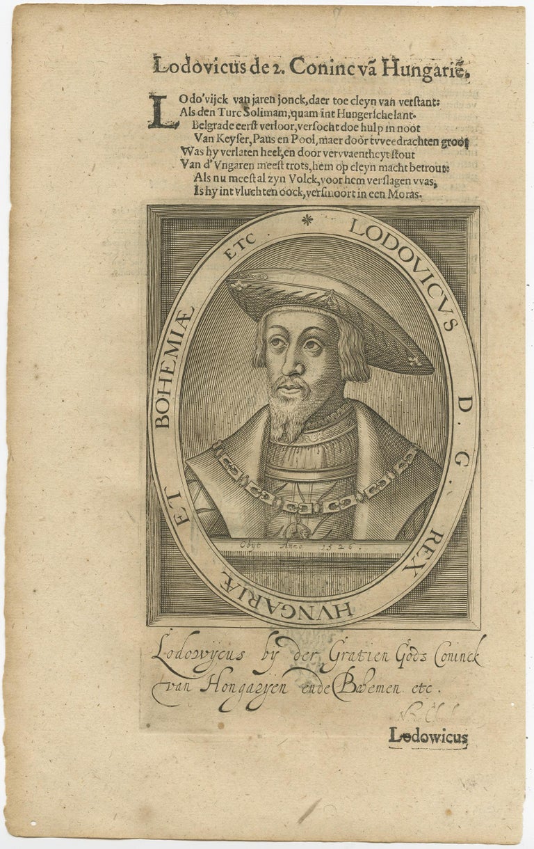 Original Engraved Portrait of Louis II, King of Hungary, Croatia and ...