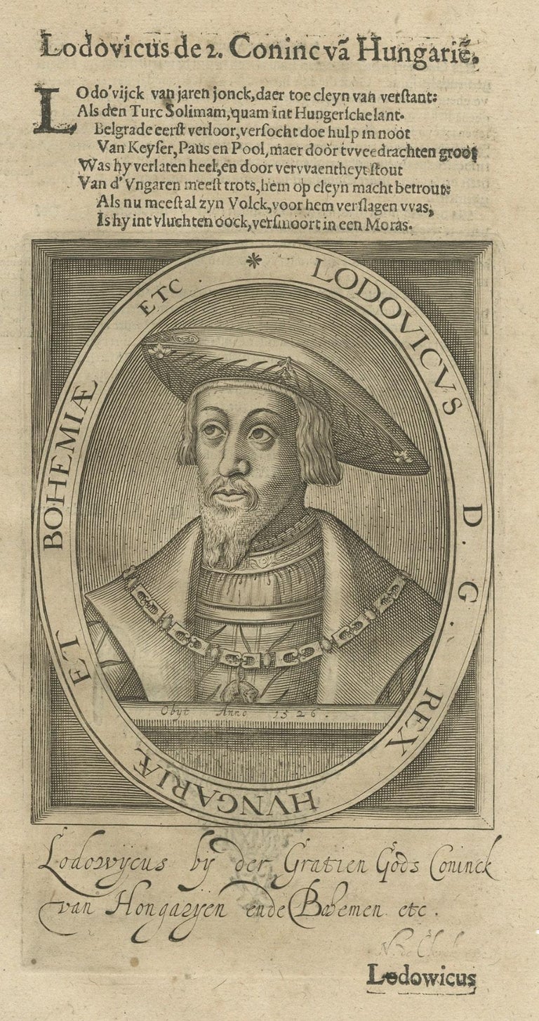 Original Engraved Portrait of Louis II, King of Hungary, Croatia and ...