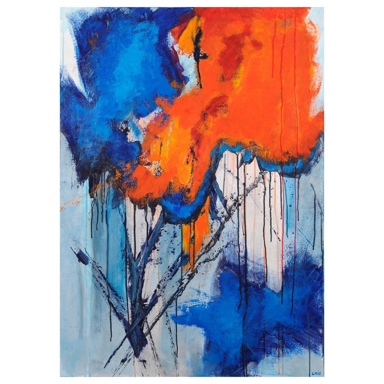 Original 'Expression Lyrique en Bleu et Orange' Abstract Painting For ...