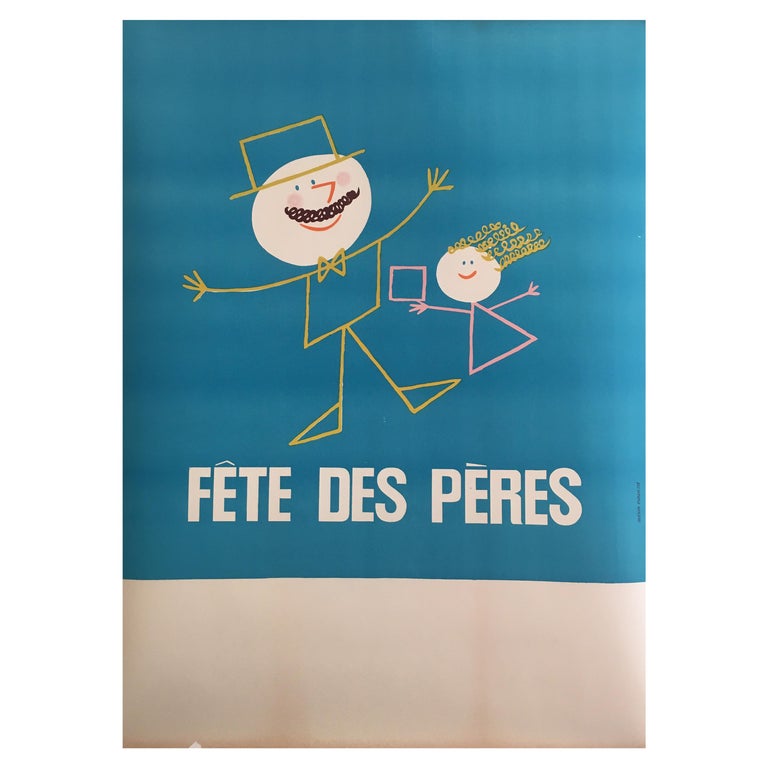 Original French 1950s Vintage Poster, ''Fête Des Peres'', Fathers Day ...
