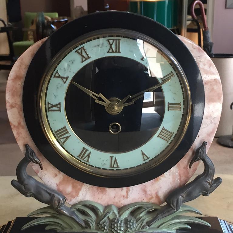 Original French Art Deco Table Clock in Marble and Bronze, 1930s For ...