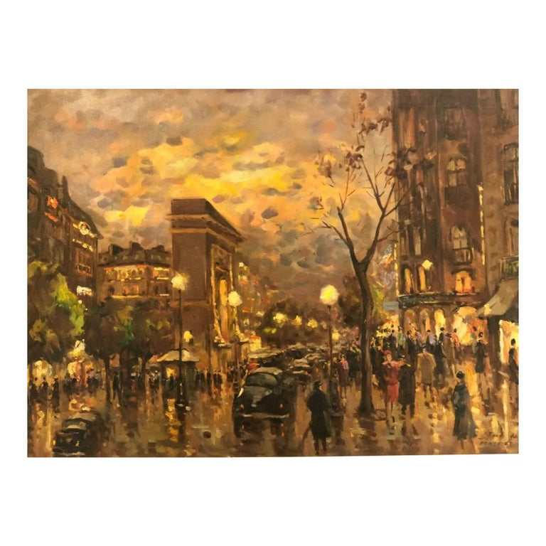 Original French Oil Painting of Porte St Dennis Paris, Early 20th Century For Sale at 1stDibs