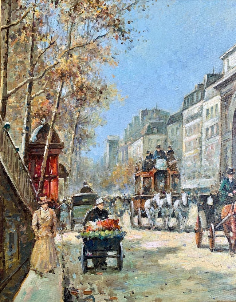 Original French Paul Renard Painting of a Bustling Paris Street Scene ...