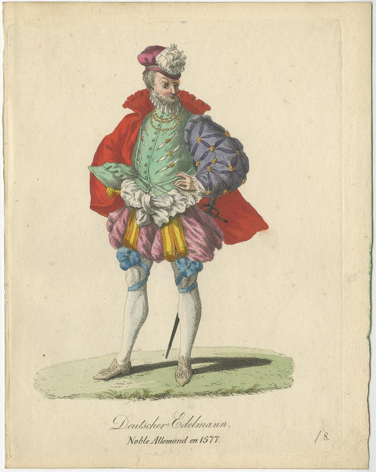 Original Hand-Colored Engraving of a 16th Century German Nobleman, 1805 ...