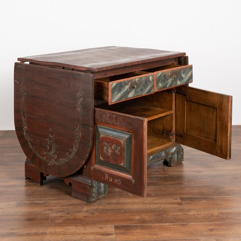 Original Hand Painted Drop Leaf Table Cabinet Sideboard, Sweden Dated ...