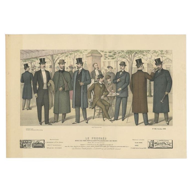Original Handcolored Antique Fashion Print for Men, Published in ...