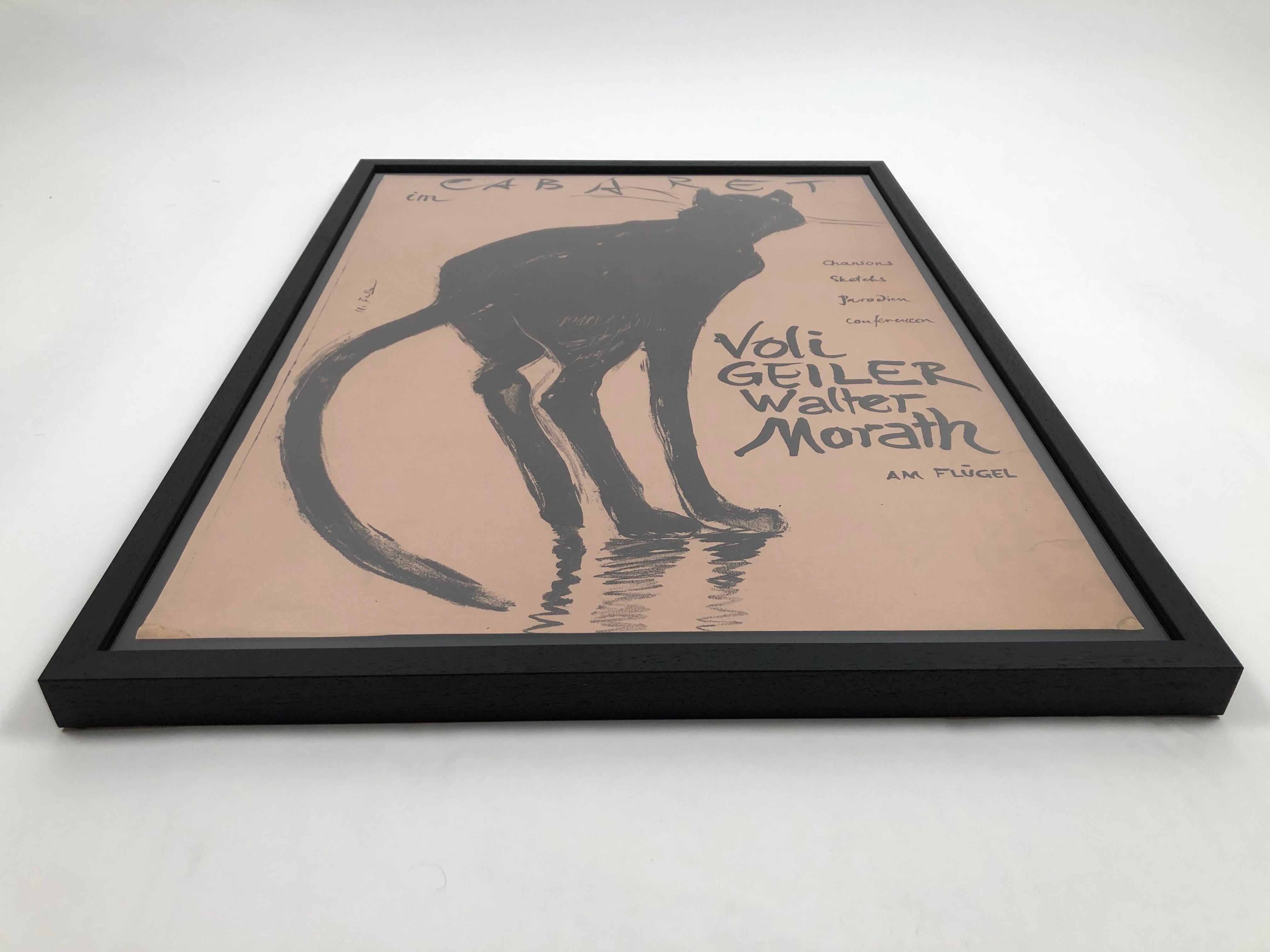 Original Swiss Black Cat Cabaret Poster, circa 1949 at 1stDibs