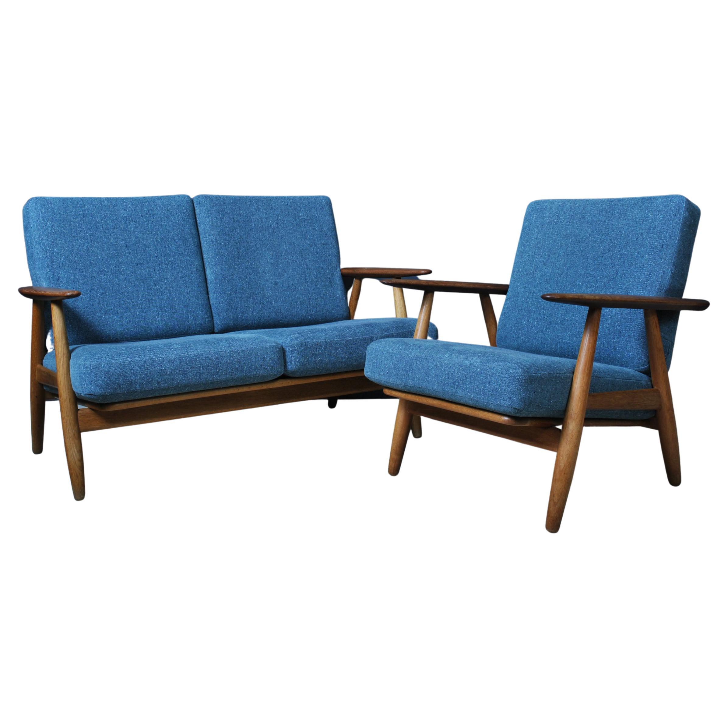 Danish Hans J. Wegner GE-240 Cigar Sofa Oak and Teak Wool, Midcentury ...