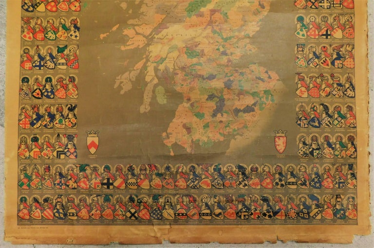 Original Historical Cloth Clan Map of Medieval Scotland of Old at 1stDibs