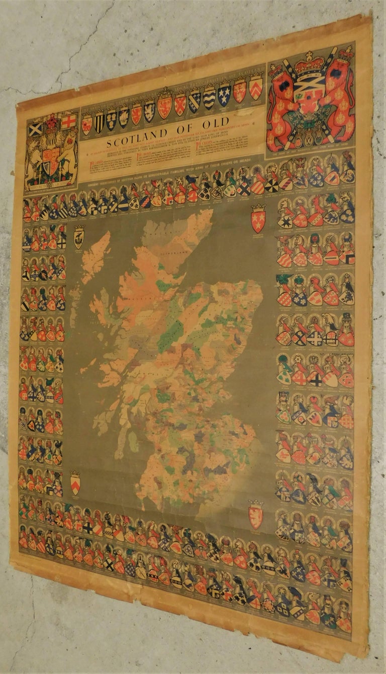 Original Historical Cloth Clan Map of Medieval Scotland of Old at 1stDibs