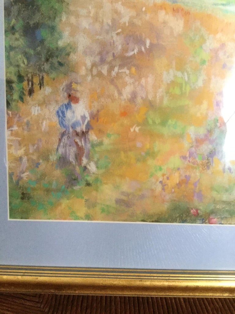 Original Impressionist Pastel of Woman in Field For Sale at 1stDibs