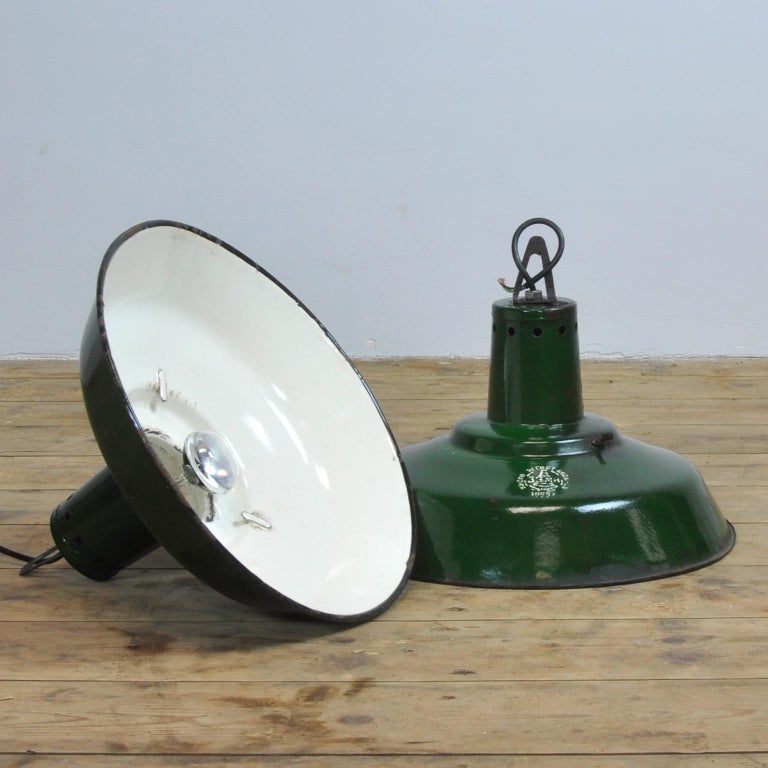 Original Industrial Lamp from Hungary, Factory Pendant Light in Green ...