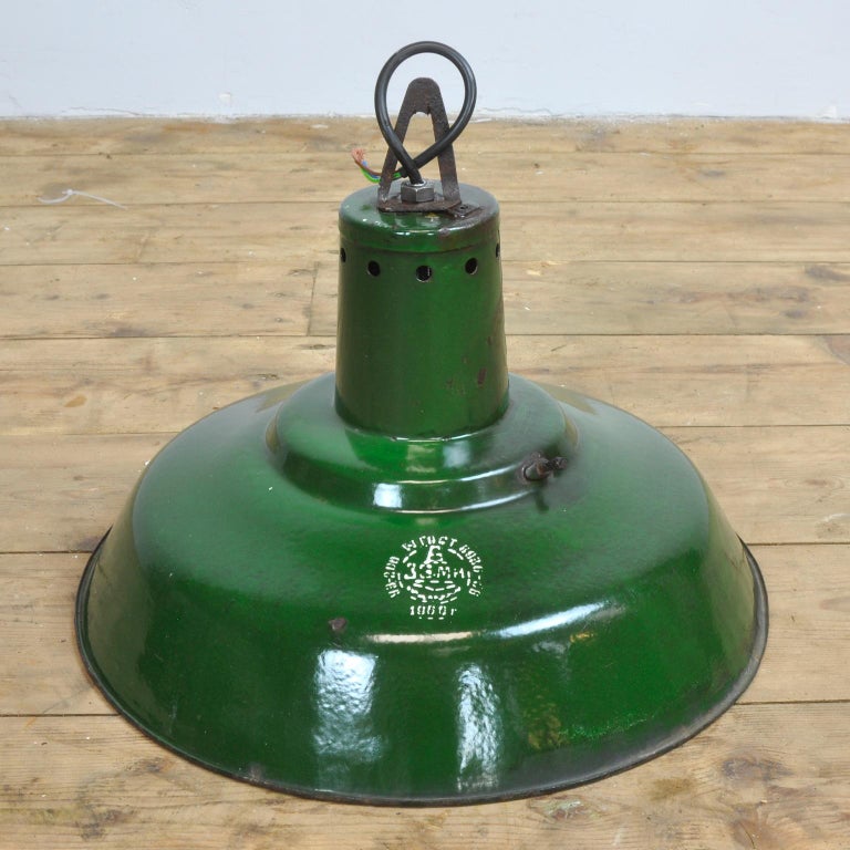 Original Industrial Lamp from Hungary, Factory Pendant Light in Green ...