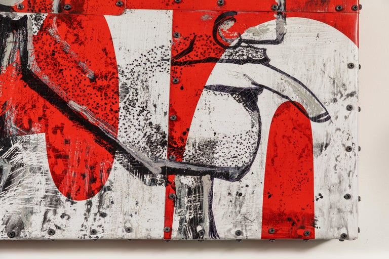 Original Industrial Style Abstract Artwork, Metal over Wood For Sale at ...