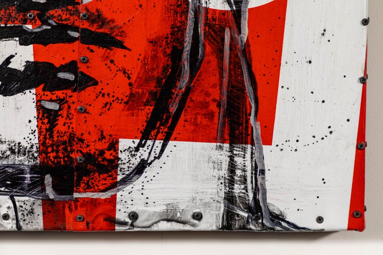 Original Industrial Style Abstract Artwork, Metal over Wood at 1stDibs