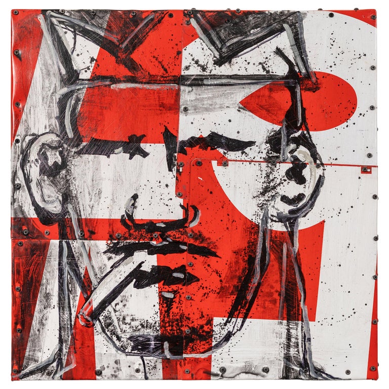 Original Industrial Style Abstract Artwork, Metal over Wood at 1stDibs