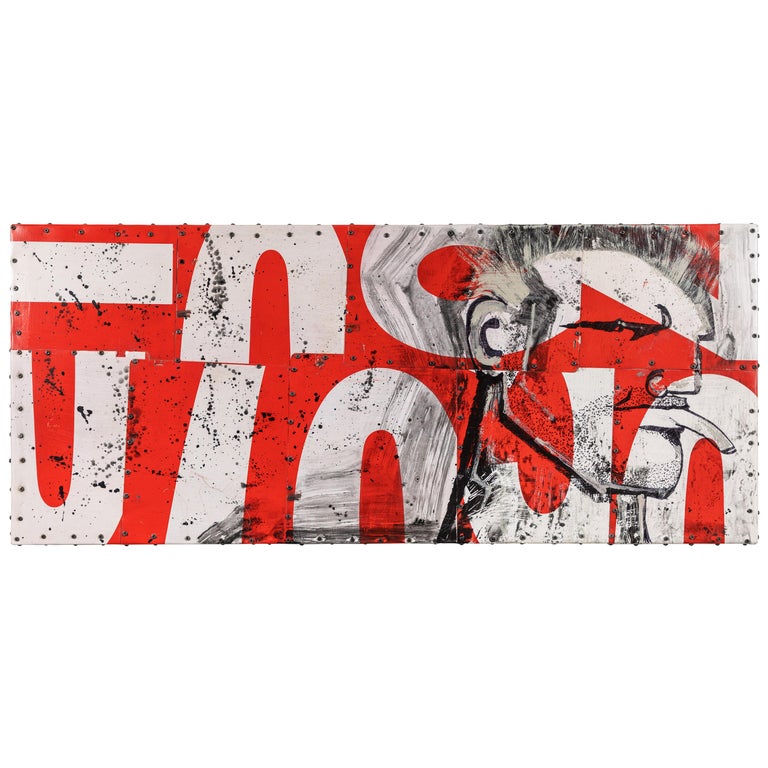 Original Industrial Style Abstract Artwork, Metal over Wood For Sale at ...