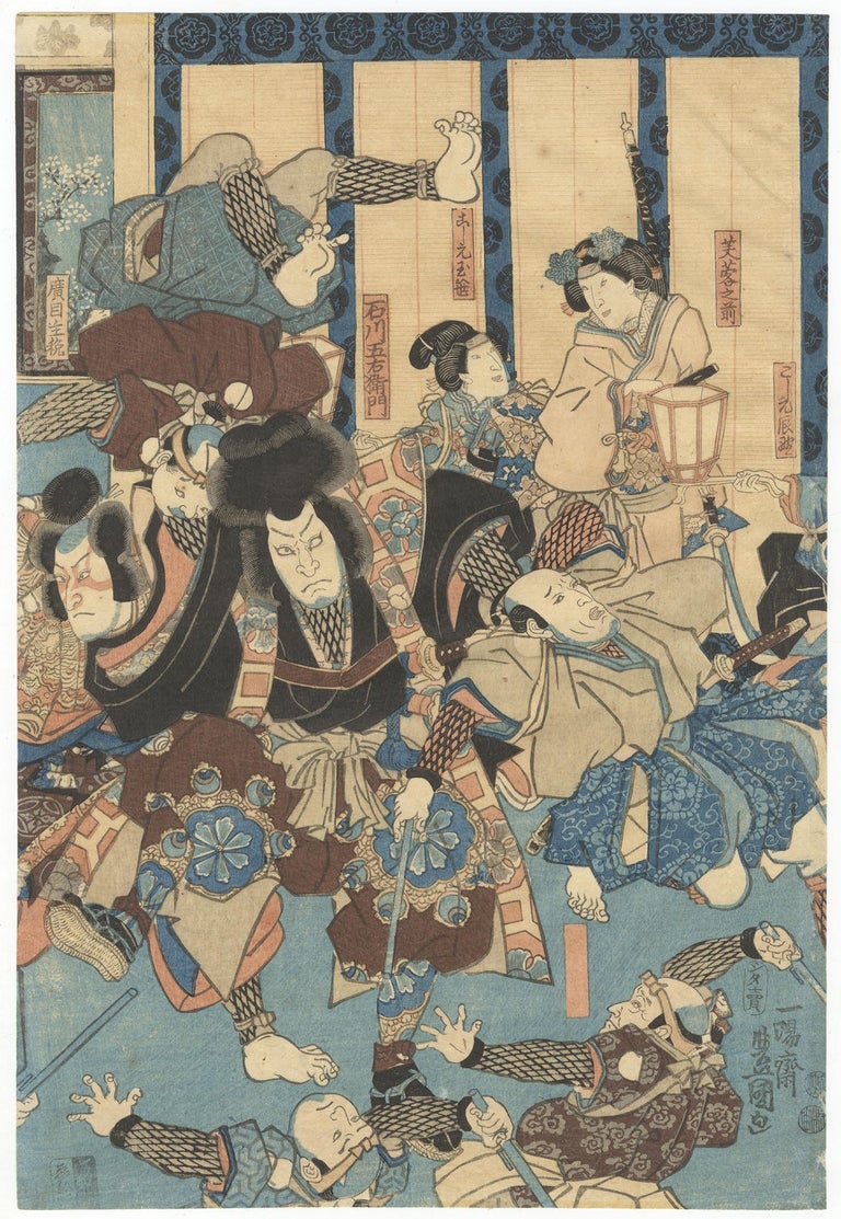 Original Japanese Woodblock Print, 19th Century, Toyokuni III Utagawa, Samurai at 1stDibs