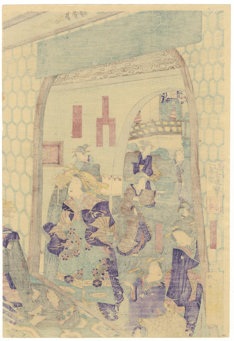 Original Japanese Woodblock Print, Meiji, Geisha, Tokyo, Ukiyo-e ...