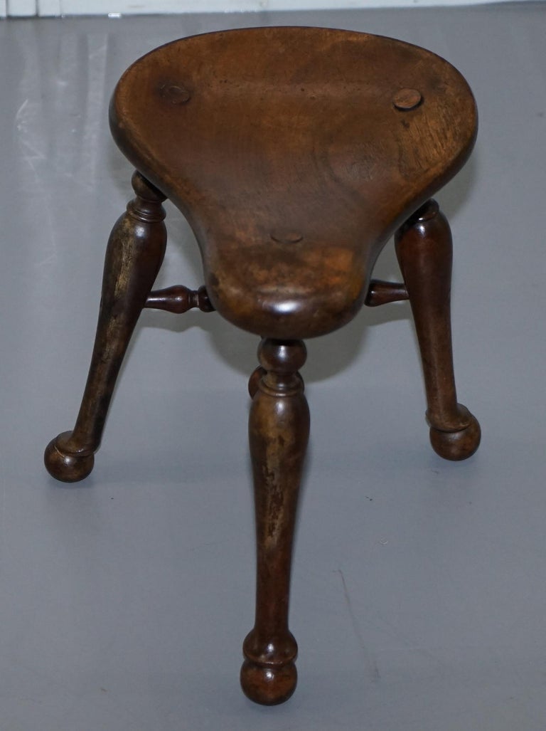 Original Jas Shoolbred Victorian Walnut Three Legged Saddle Stool Cock ...