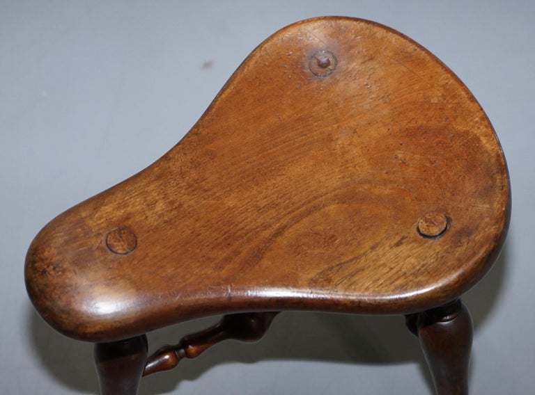 Original Jas Shoolbred Victorian Walnut Three Legged Saddle Stool Cock ...