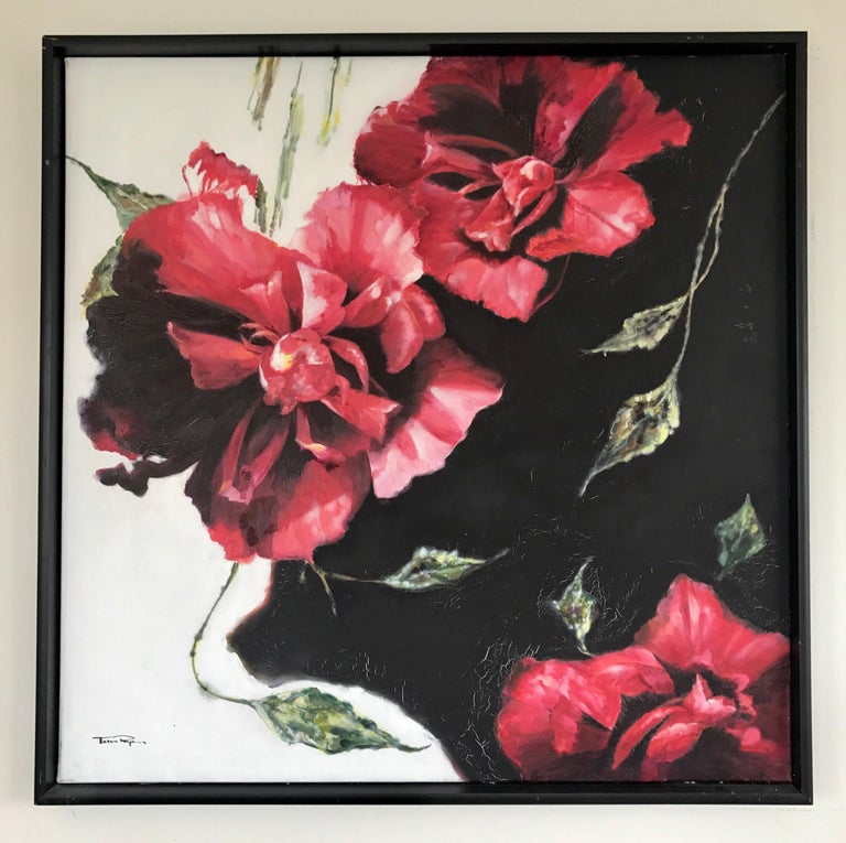 Original Large Red Floral Oil Painting Signed by Tom Ryan For Sale at ...