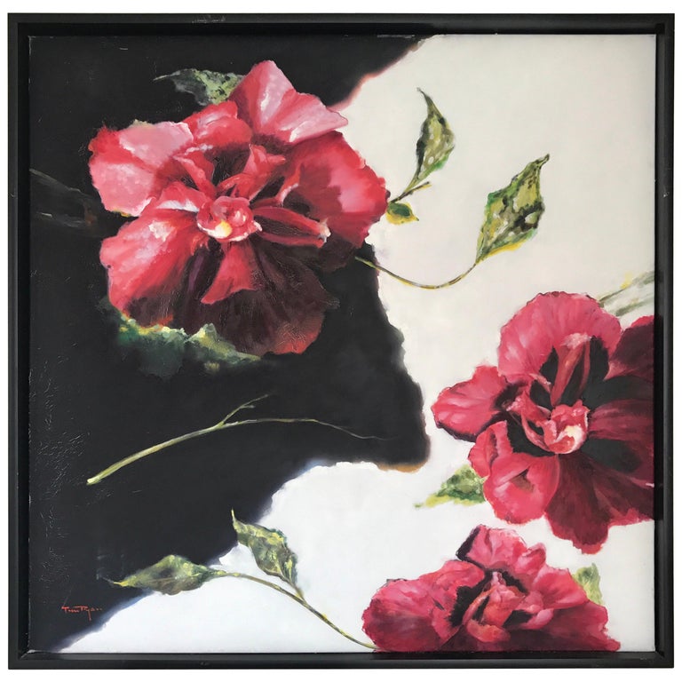 Original Large Red Floral Oil Painting Signed by Tom Ryan For Sale at ...