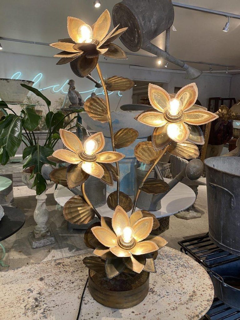 Original Maison Jansen Brass Lotus Flower Lamp For Sale at 1stDibs