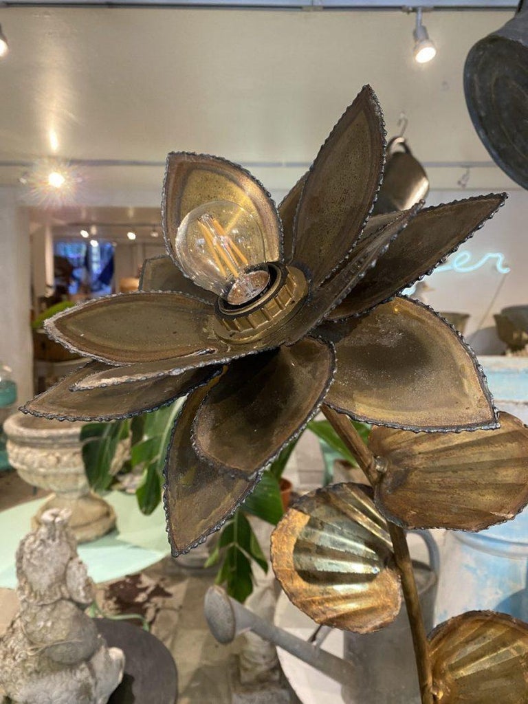 Original Maison Jansen Brass Lotus Flower Lamp For Sale at 1stDibs