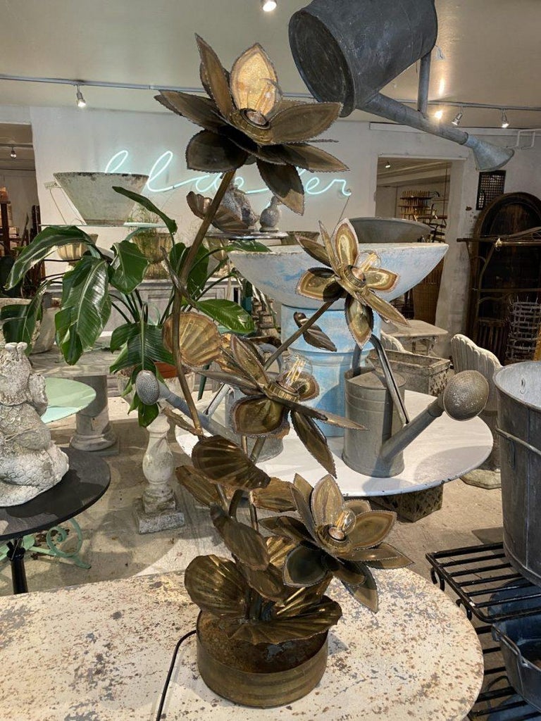 Original Maison Jansen Brass Lotus Flower Lamp For Sale at 1stDibs
