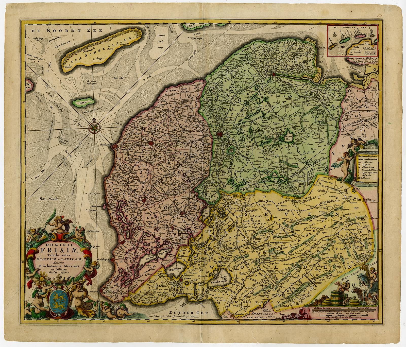Original Map of Dutch Province Friesland, Incl the Island Terschelling ...