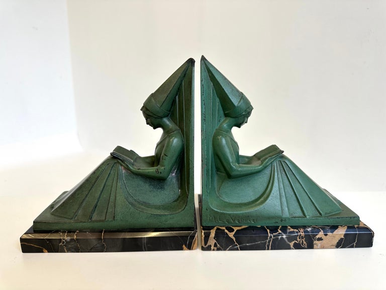 Original Max Le Verrier 1920s French Art Deco Bookends Reading Ladies ...