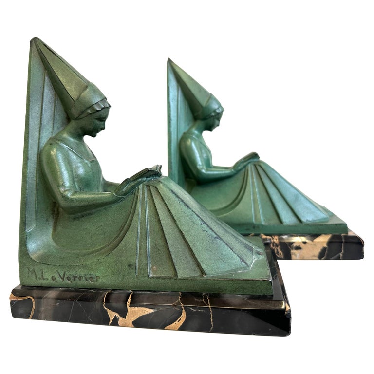 Original Max Le Verrier 1920s French Art Deco Bookends Reading Ladies ...