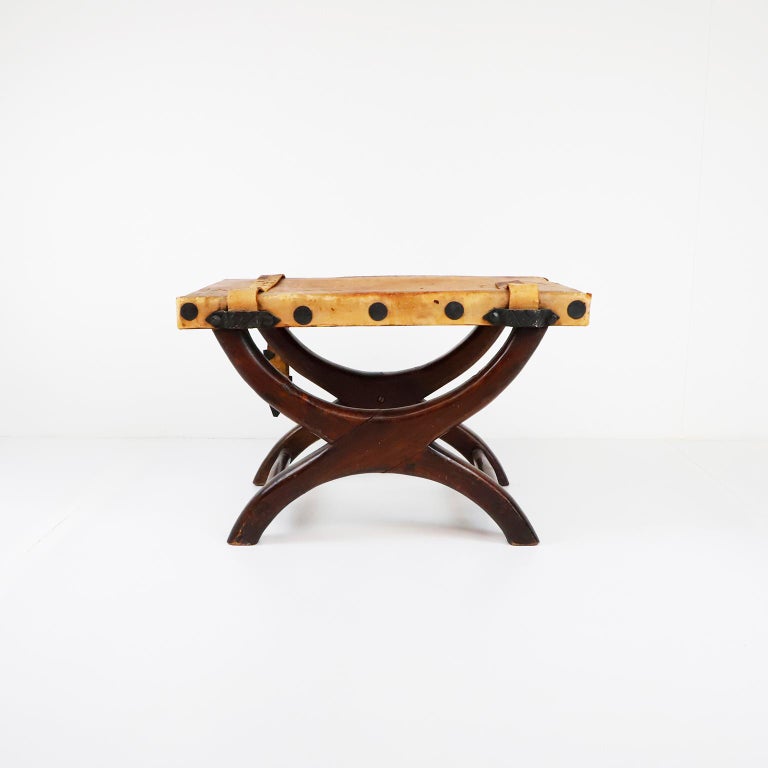 Original Mexican Foot Stool Ottoman Leather Seat and Straps at 1stDibs