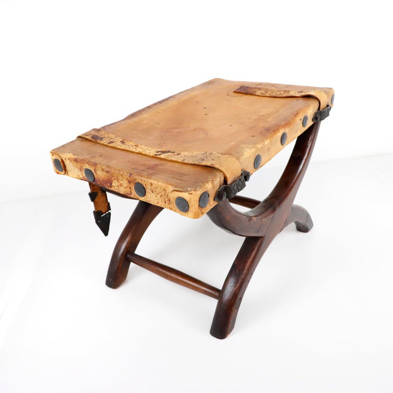 Original Mexican Foot Stool Ottoman Leather Seat and Straps For Sale at ...