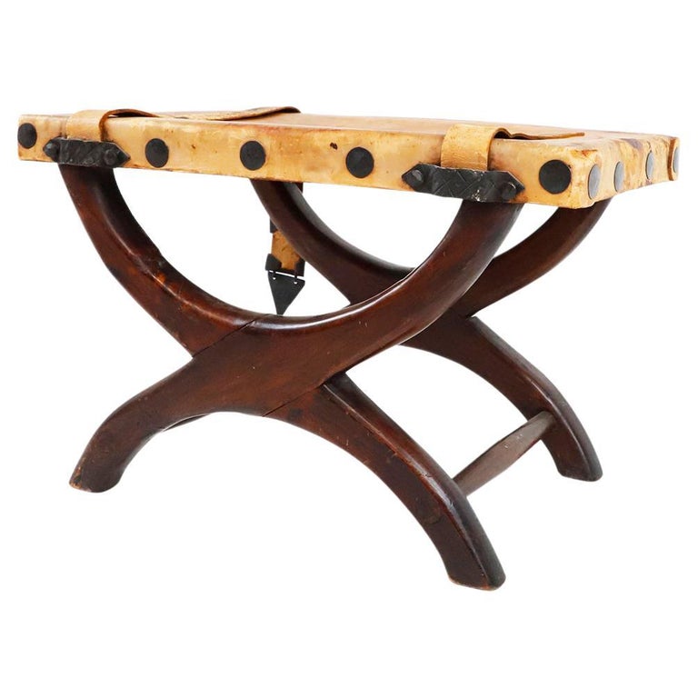 Original Mexican Foot Stool Ottoman Leather Seat and Straps at 1stDibs