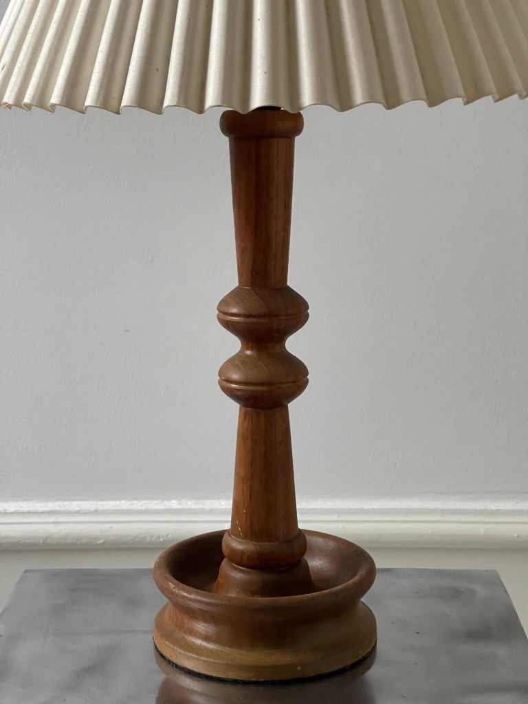 Danish modern table lamp in one solid piece of carved teak wood ...