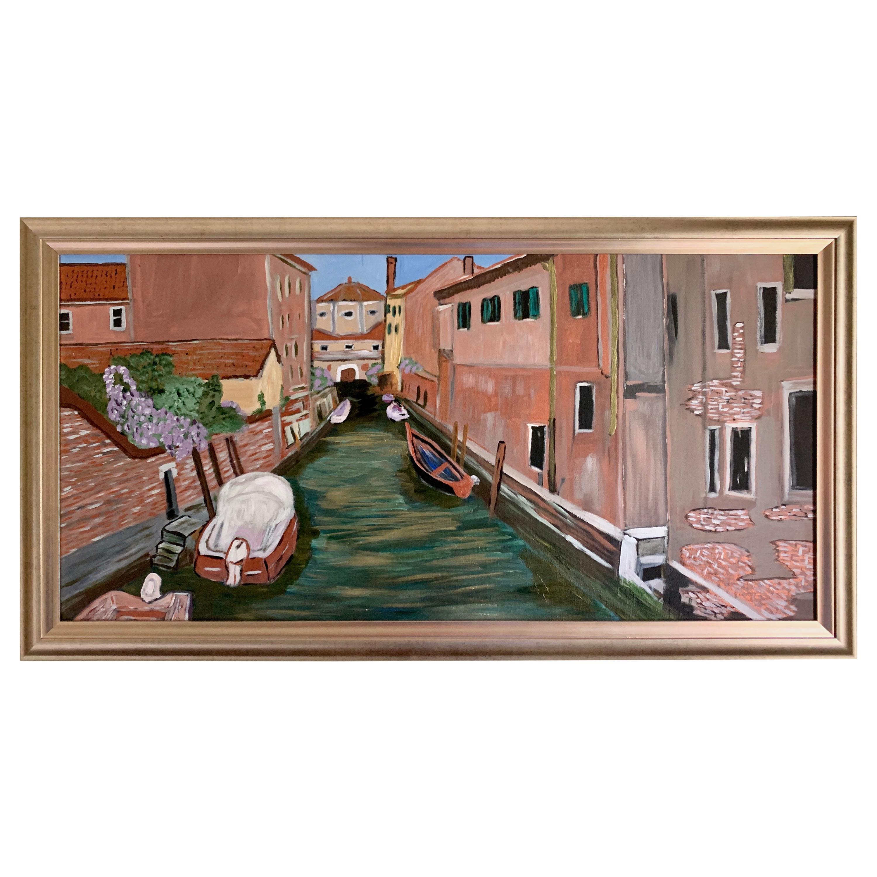 Original Oil Painting of a Venetian Canal For Sale at 1stDibs