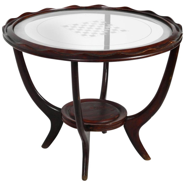 Original Midcentury Chess and Side Table Made of Wood and Glass from ...