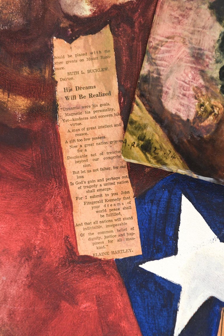 Original Mixed Media Collage on Canvas with JFK Tribute, circa 1974 For ...