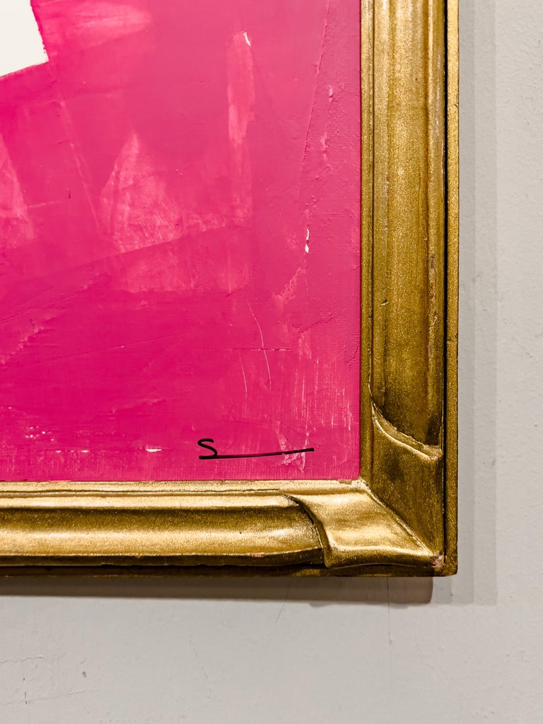 Original Modern Contemporary Pink and White Painting in Antique Gilt ...